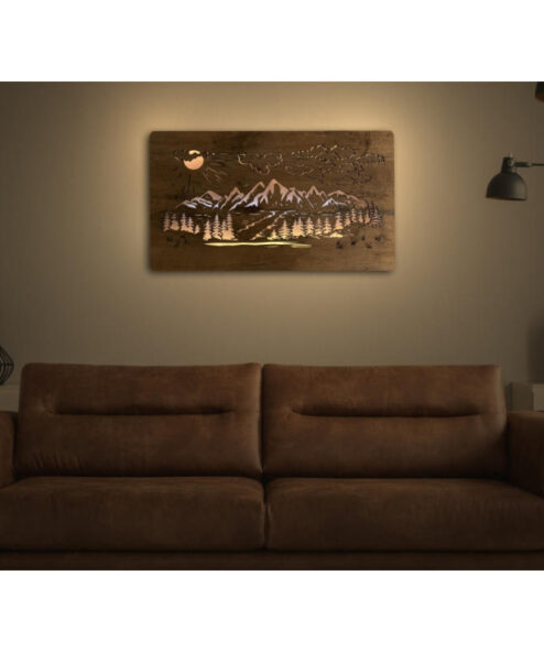 LED-Wandbild "See in den Bergen" 120cm x 40cm mit Akku/Batterie ...